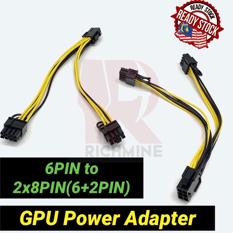 {ReadyStock} 6PIN to 2x 8PIN GPU Graphics Card Power Splitter Cable ...
