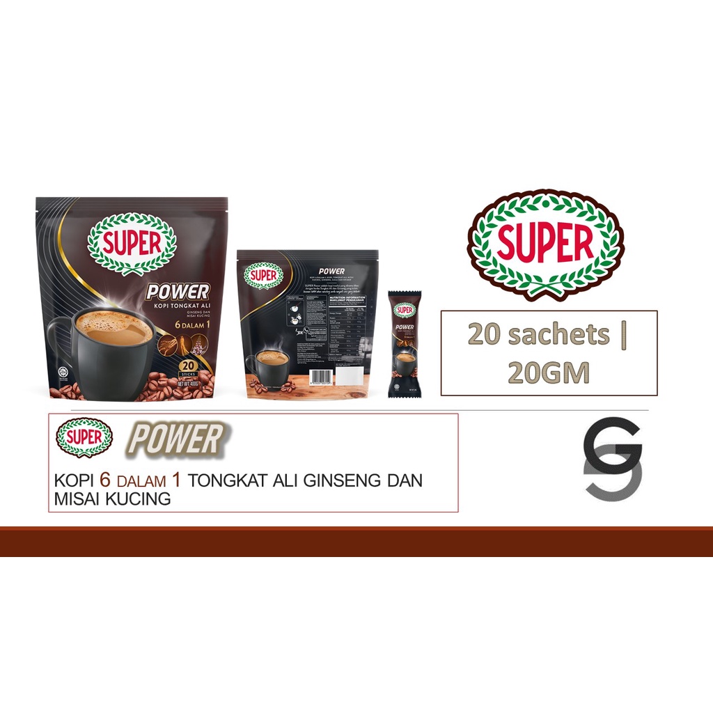 SUPER POWER 6in1 Tongkat Ali Misai Kucing Ginseng Coffee (20g) | Shopee ...