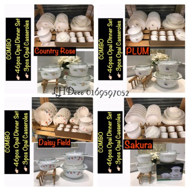 SET PINGGAN BUNGA ALA CORELLA 46PCS + MANGKUK 3 BERADIK (KOMBO ...