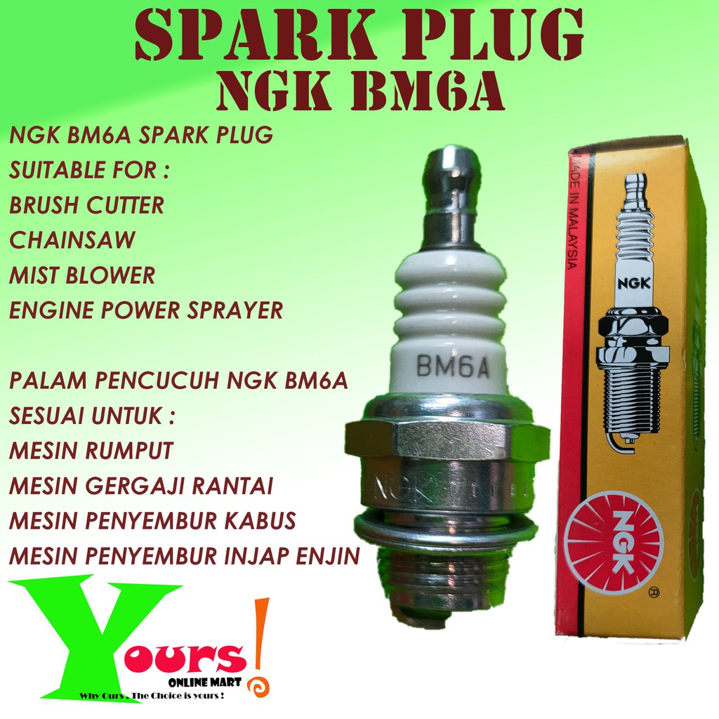 NGK BM6A SPARK PLUG \PALAM PENCUCUH NGK BM6A (BRUSH CUTTER, CHAINSAW, MIST BLOWER, ENGINE POWER ...