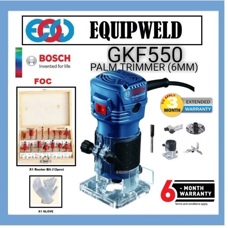 (PROMO) BOSCH GKF550 1/4" PALM TRIMMER WOOD ROUTER 6MM 550W (CORDED ...