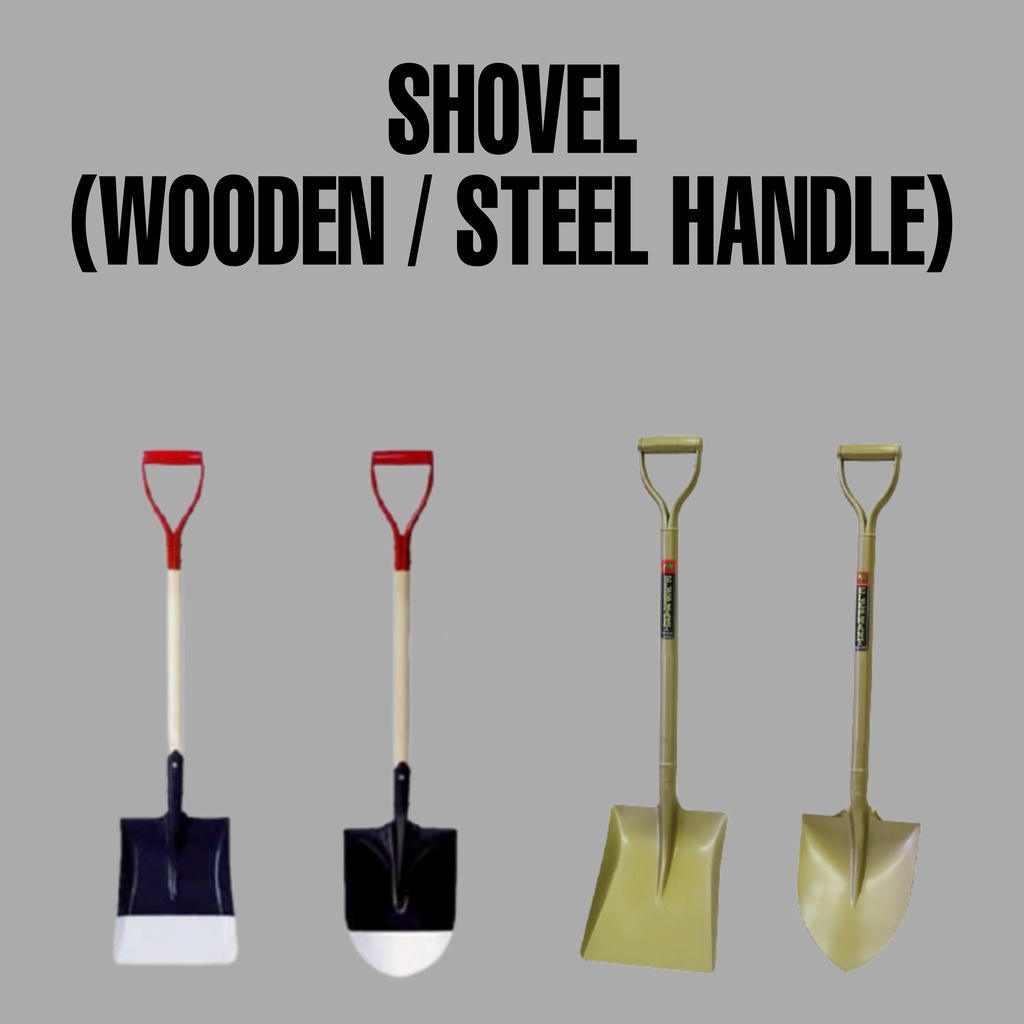 (RANDOM COLOUR) HEAVY DUTY Shovel with Wooden / Steel Handle Gardening ...