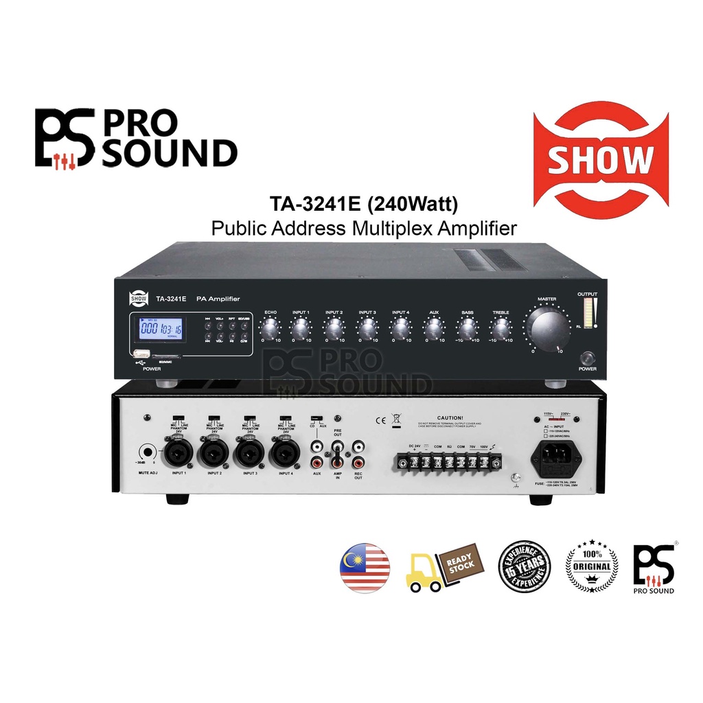 SHOW TA-3241E Multiplex Professional Public Address Amplifier 240W RMS ...