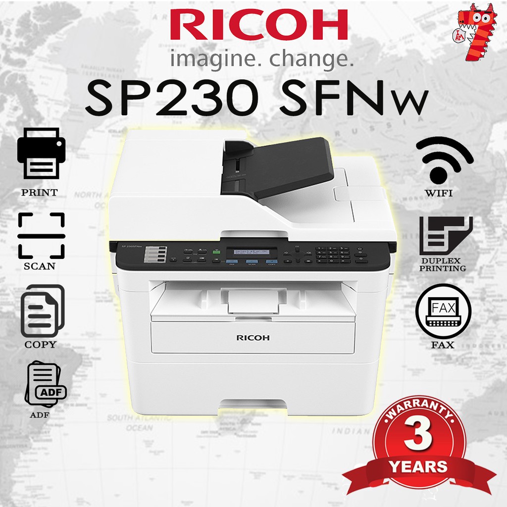 Ricoh SP230SFNW SP230 All In One Mono Black & White Laser Printer - same as Brother MFC L2715dw ...