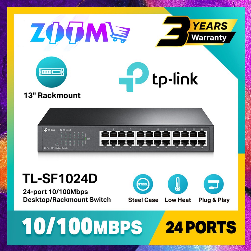 TP-LINK 24 PORT 10/100MBPS STANDARD DESKTOP / RACKMOUNT NETWORK SWITCH ...