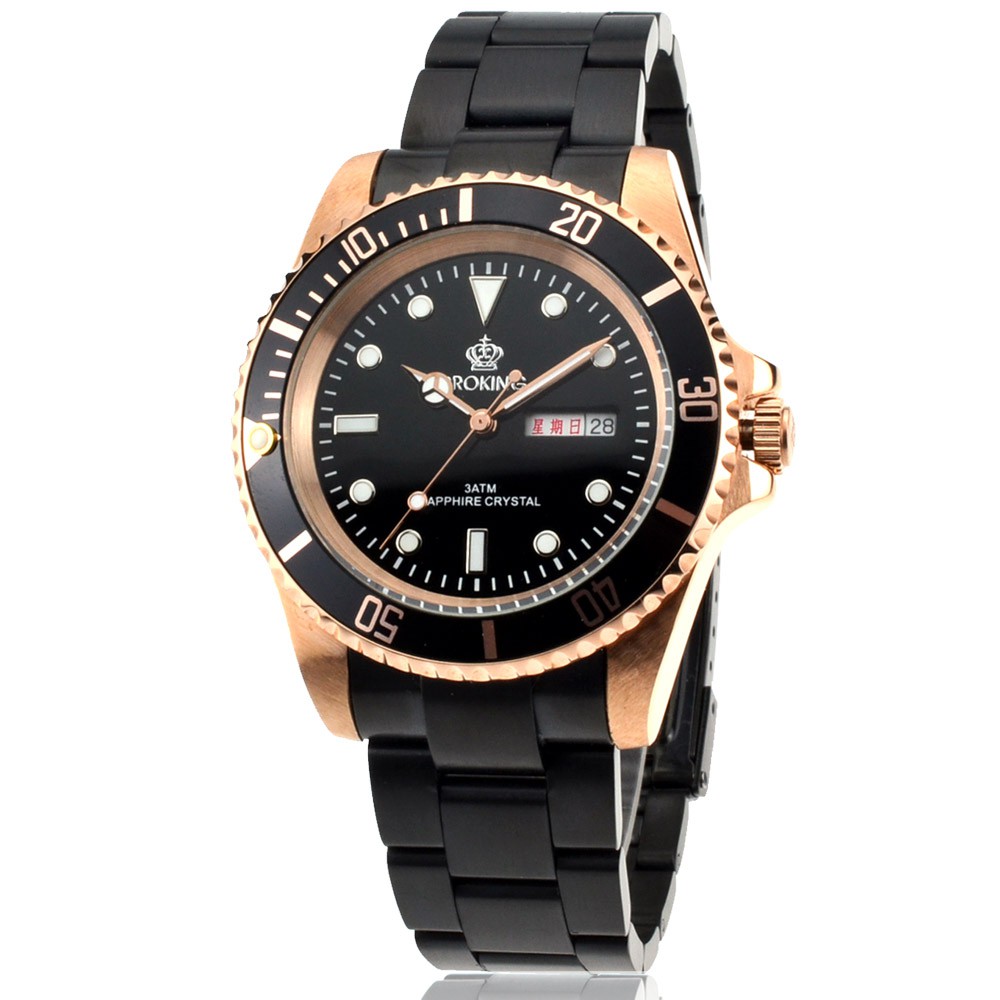 Proking Black Band & Rose Gold Submariner Men's Watch (Original ...