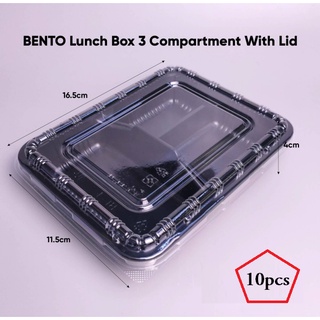 BENXON 3 Compartment Lunch Box with Lid [ 10sets ] BT-1 PP Plastic Food ...