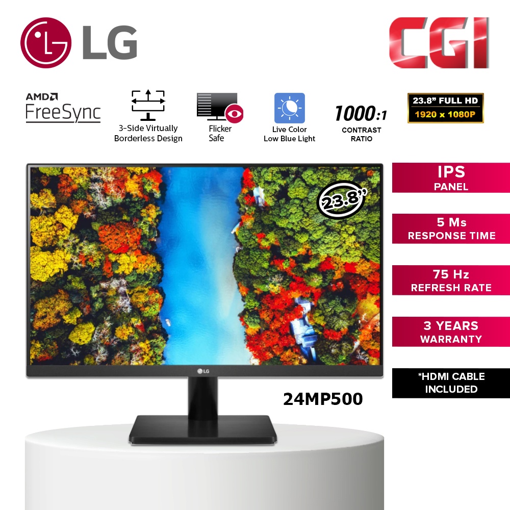 LG 23.8" 24MP500 IPS FHD 75Hz 5ms AMD FreeSync Virtually Borderless ...