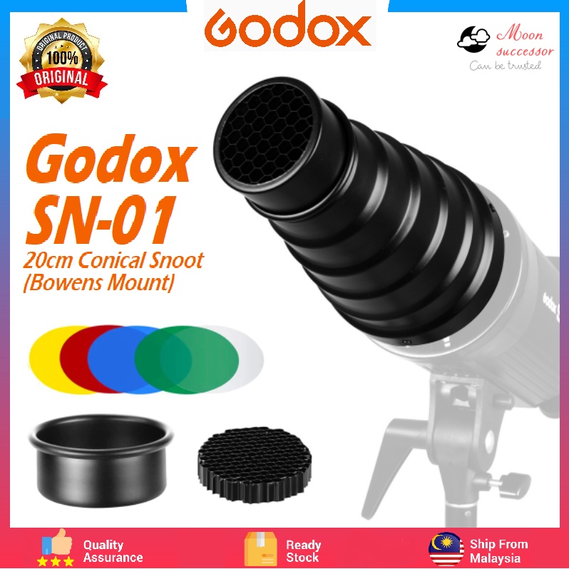 Godox SN-01 Large Snoot 20cm Conical Snoot with Honeycomb and Color Filters Studio Flash Light ...