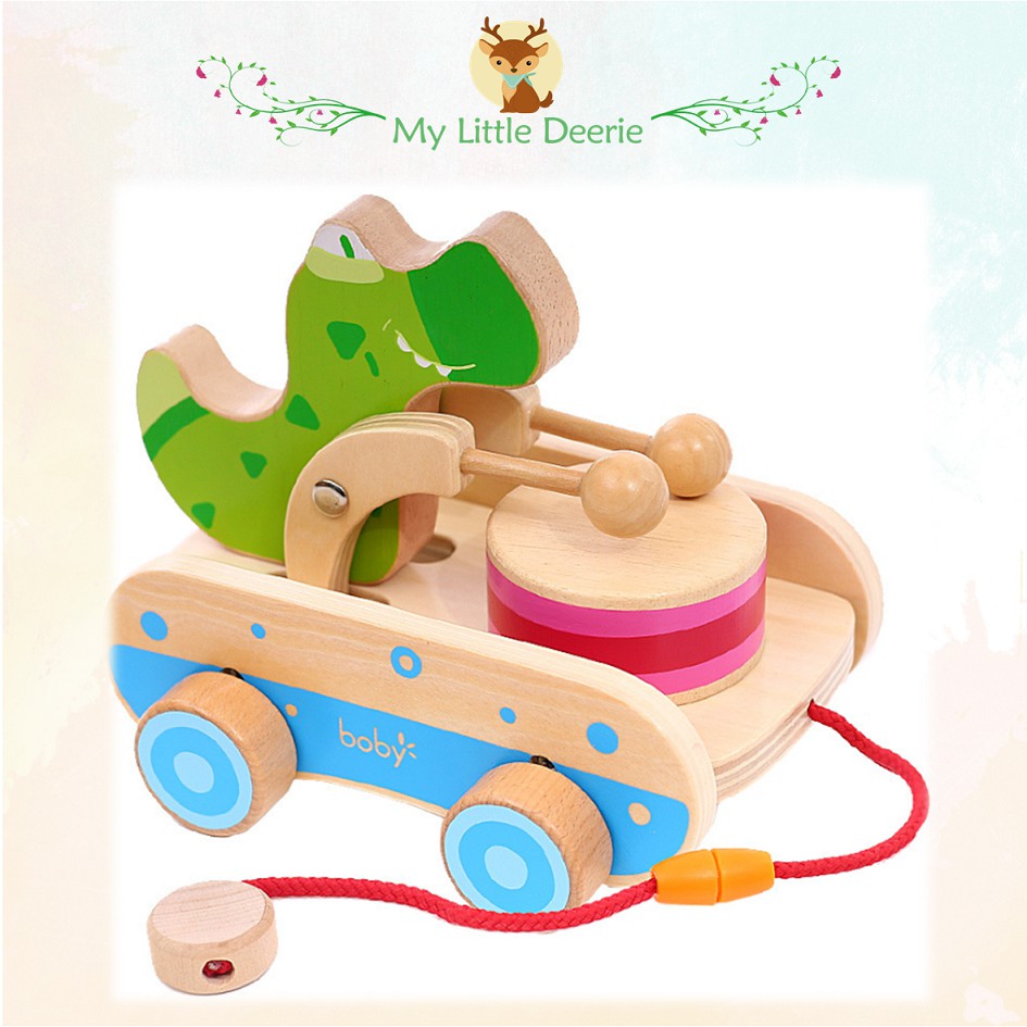 BOBY Wooden Click Clack Dinosaur Pull Toy Car (PREMIUM QUALITY ...