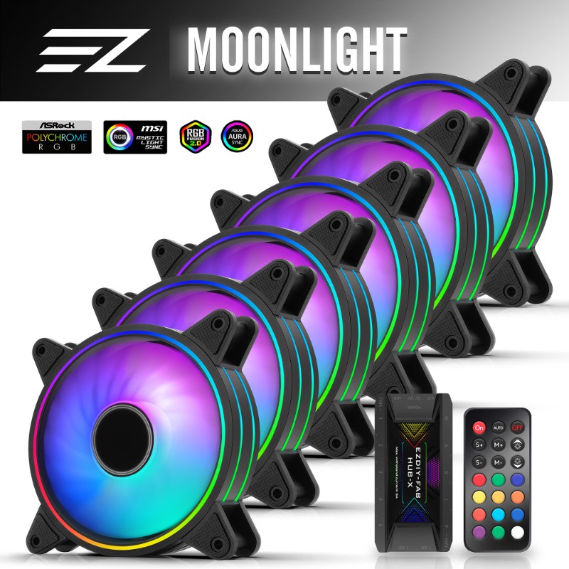 EZDIY-FAB Moonlight ARGB Case Fan 120mm with Fan Hub & Remote ...