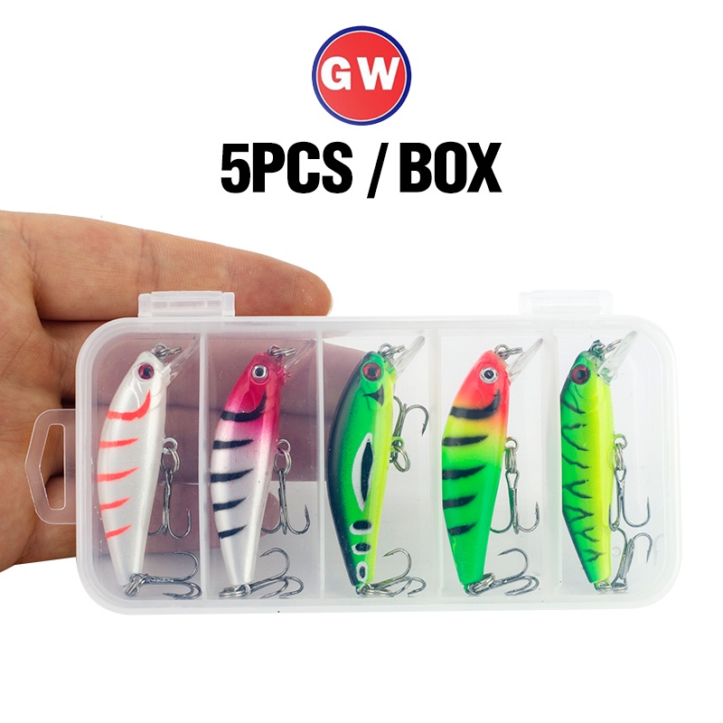 Minnow Fishing Lure 5Pcs/Boxed 55mm/6.5g Slow Sinking Wobblers 3D Eyes Artificial Hard Bait Bass ...
