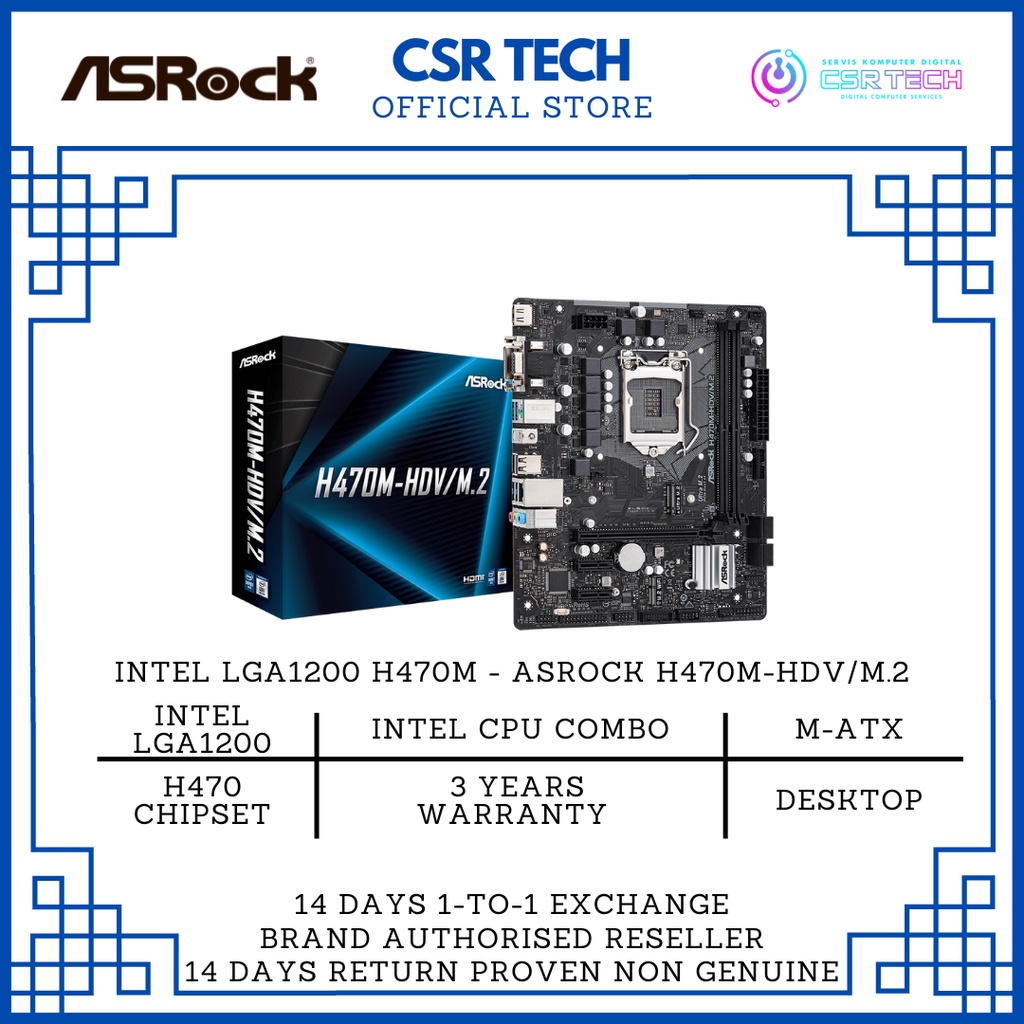 ASROCK H470M-HDV/M.2 INTEL LGA1200 M-ATX MOTHERBOARD + CPU COMBO ...