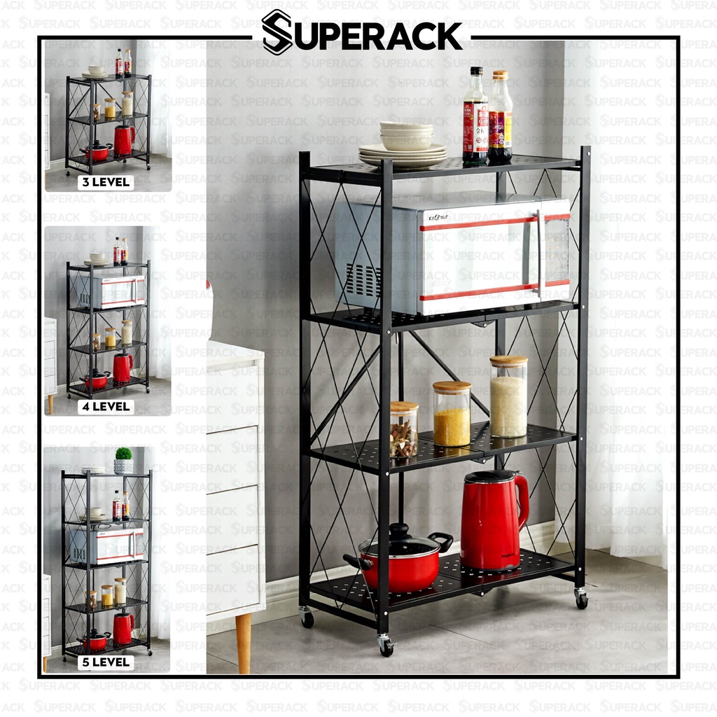 SUPERACK Foldable Rack 5 Tier Storage Rack Shelf Rak Dapur Rack Storage ...
