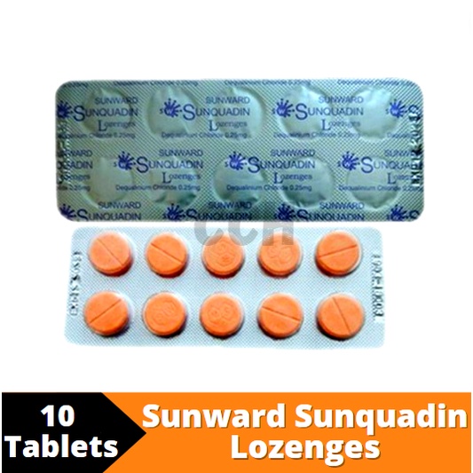 Sunward Sunquadin Throat Lozenges Anti-Bacteria - 10 Tablets/ Strip (Sore throat/Sakit Tekak ...