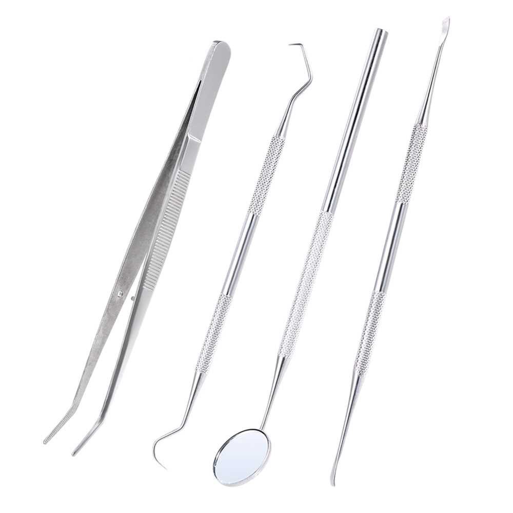 4Pcs Stainless Steel Dental Instruments Mouth Mirror Probe Scraper ...