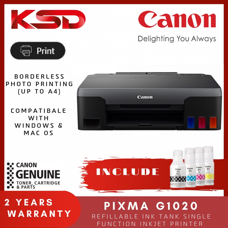 Canon PIXMA G1020 Refillable Ink Tank Single Function Inkjet Printer G ...