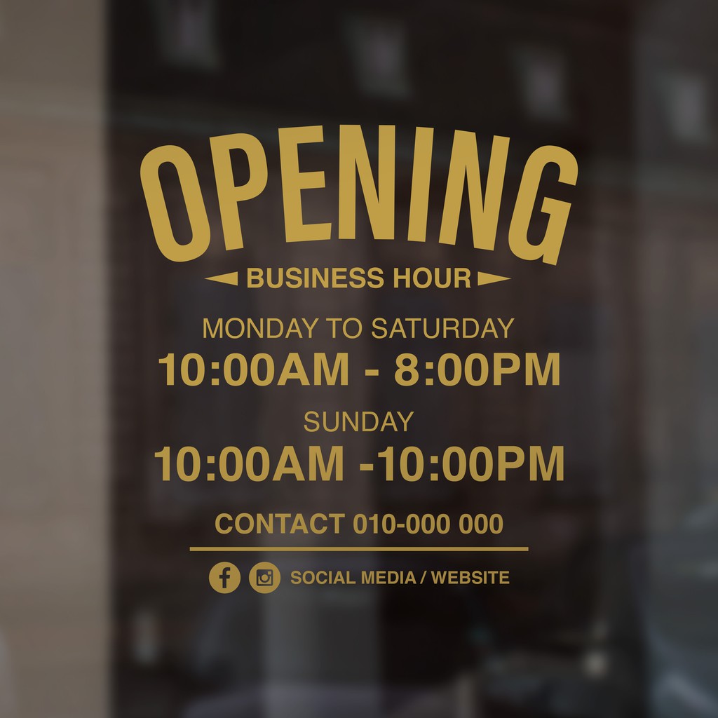 [Sticker] Business Hour Sticker Custom Made - Glass / Window Decal ...