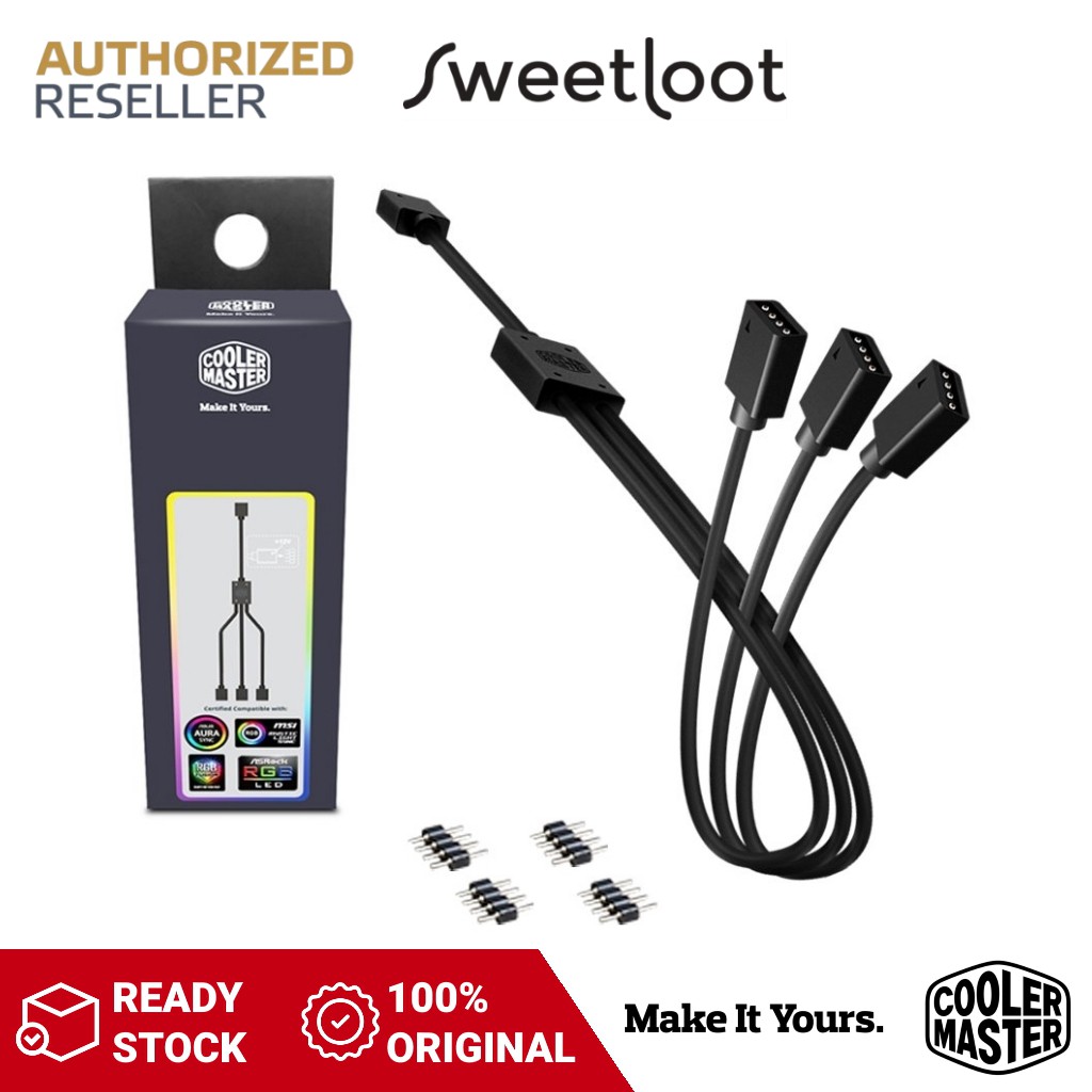 Cooler Master 1-to-3 4Pin 12V RGB Splitter Cable for MasterFan RGB LED ...