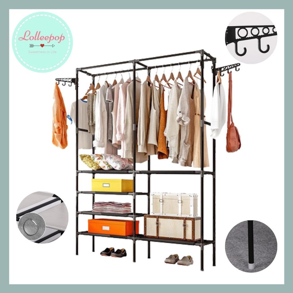[LS] Japanese Style Double Multipurpose Rack Garmet Rack Clothes Rack ...