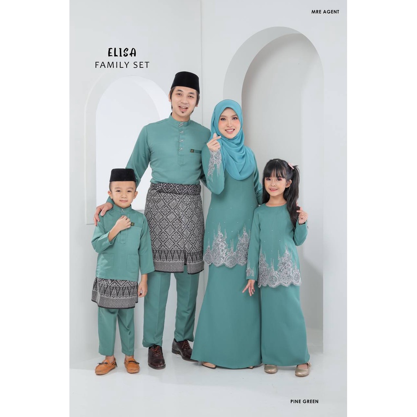 BAJU RAYA 2023 BAJU KURUNG ELISA DAN BAJU MELAYU SET FAMILY WARNA PINE ...