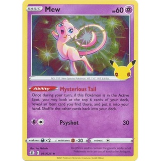 Pokemon TCG Pokemon 25th Celebration Card: Mew - 11/25 - Holo Rare -100 ...