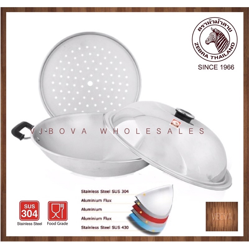 Zebra SUS304 5Ply Chinese Wok set 38cm/42cm , Kuali , Stainless Steel ...