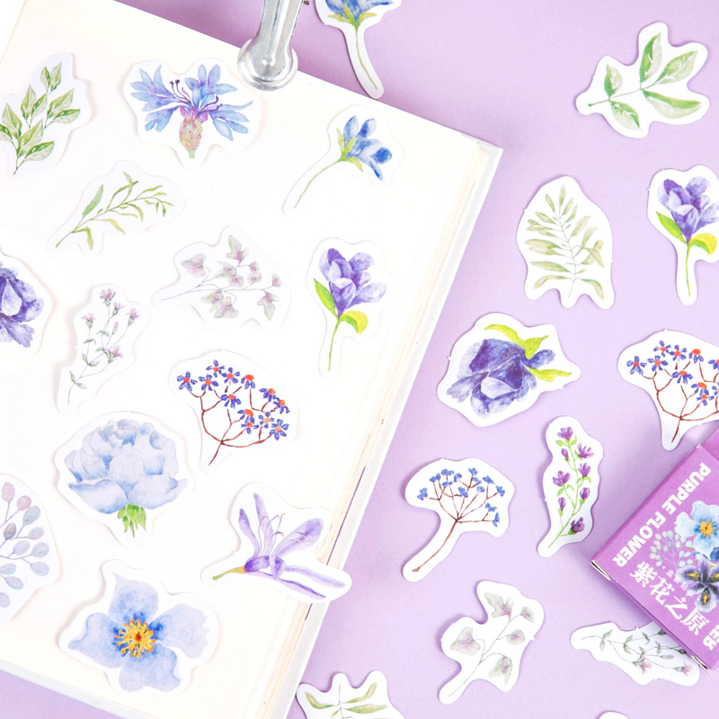 Journamm 46pcs Mini Box Stickers Purple Flower Stationery DIY for Diary ...