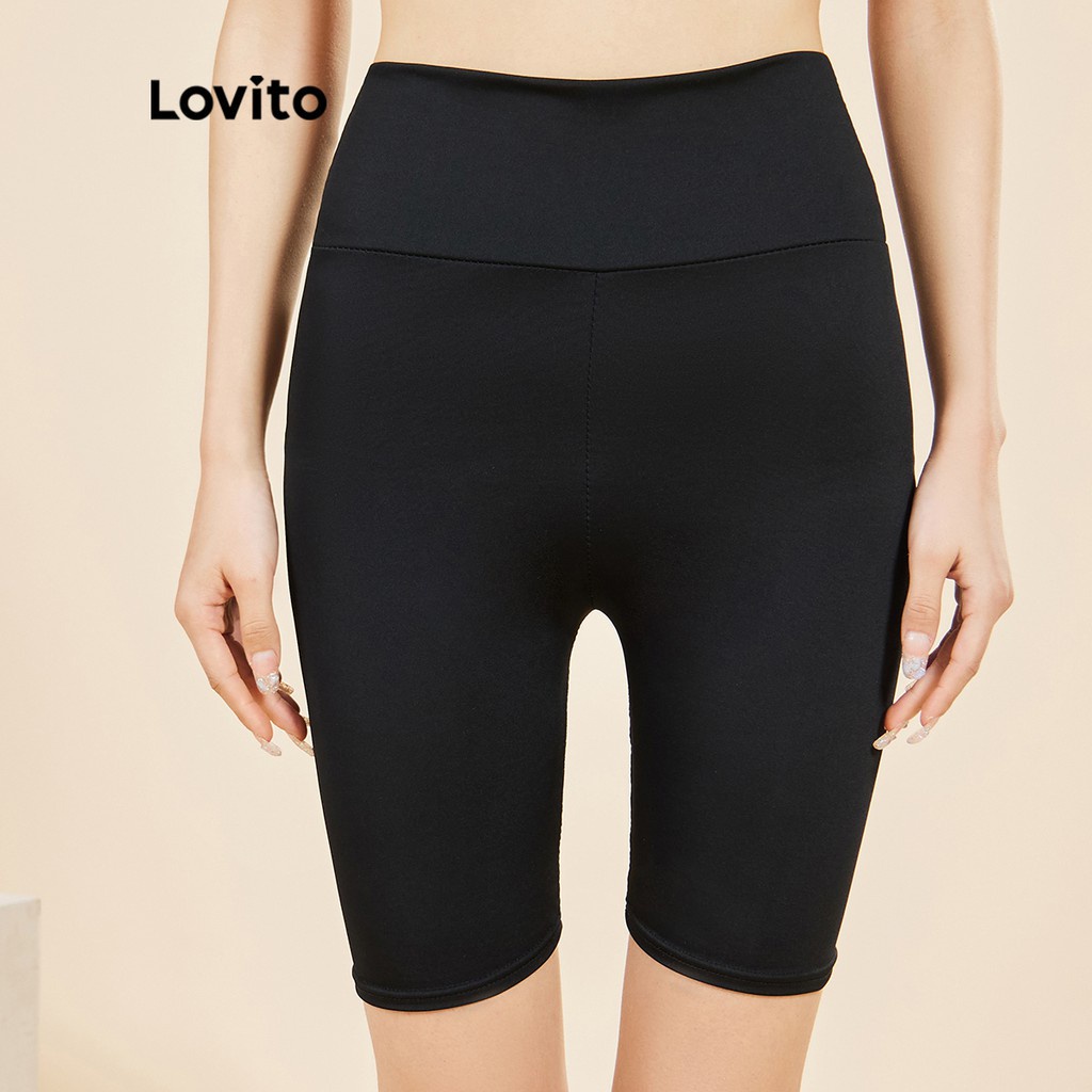 Lovito Plain Short Leggings High Waist Ruched Butt Lifting Sports