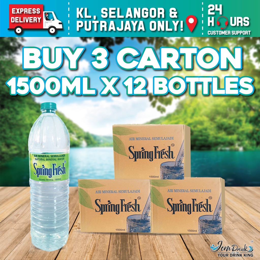 BUNDLE OF 3 CARTONS : SPRING FRESH MINERAL WATER 1500ML x 12 BOTTLES ...