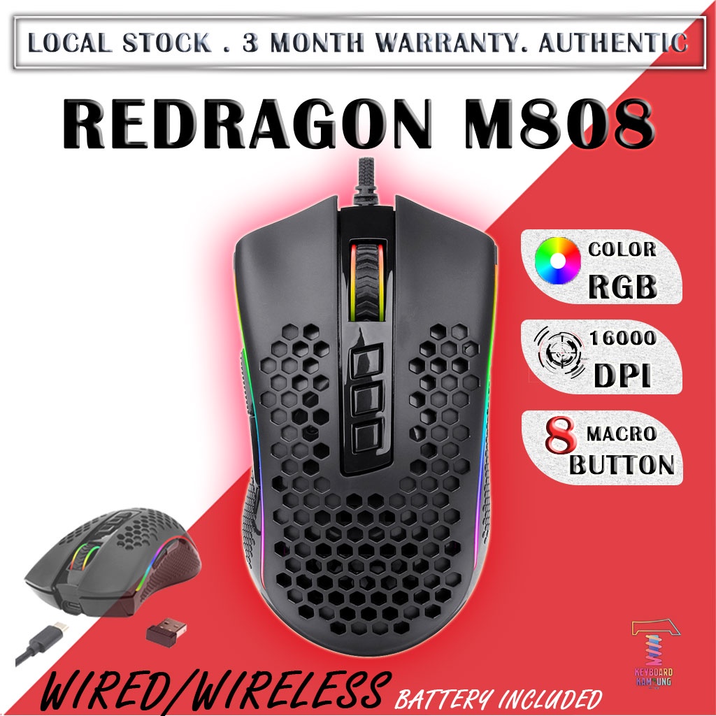 REDRAGON M808 GAMING MOUSE 16000 DPI WIRED/WIRELESS | Shopee Malaysia