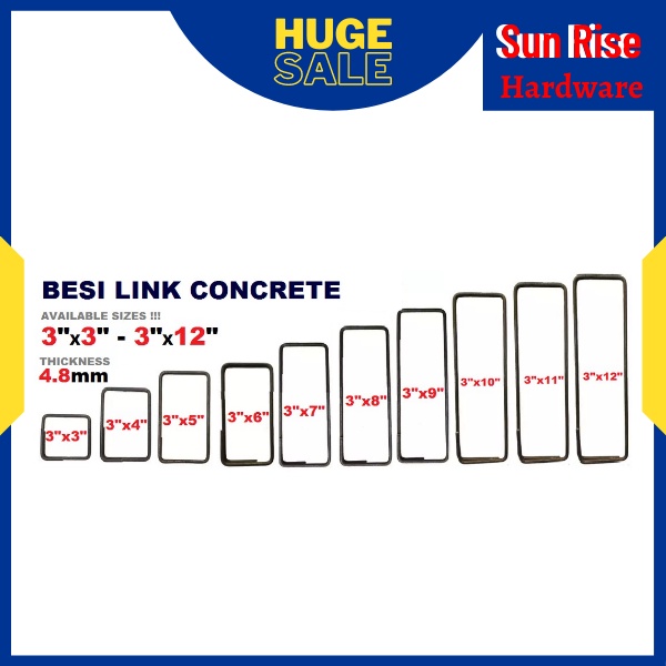 Besi Link Concrete Besi Ring Besi Link Concrete (3"x3" - 3"x12")(4''x4 ...