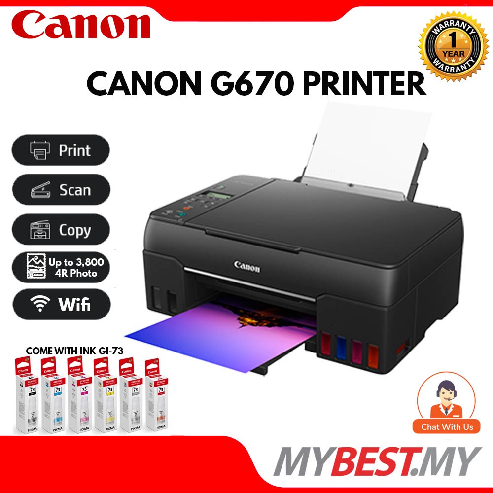 CANON Pixma G570 (print/wifi) / G670 AIO (print/scan/copy/wifi) Ink Tank Wireless Photo Printer ...