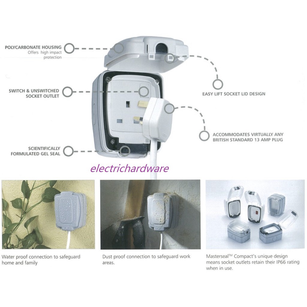 MK 13A Weatherproof Switch Socket (Grey)(IP66) Sirim Approved. | Shopee ...