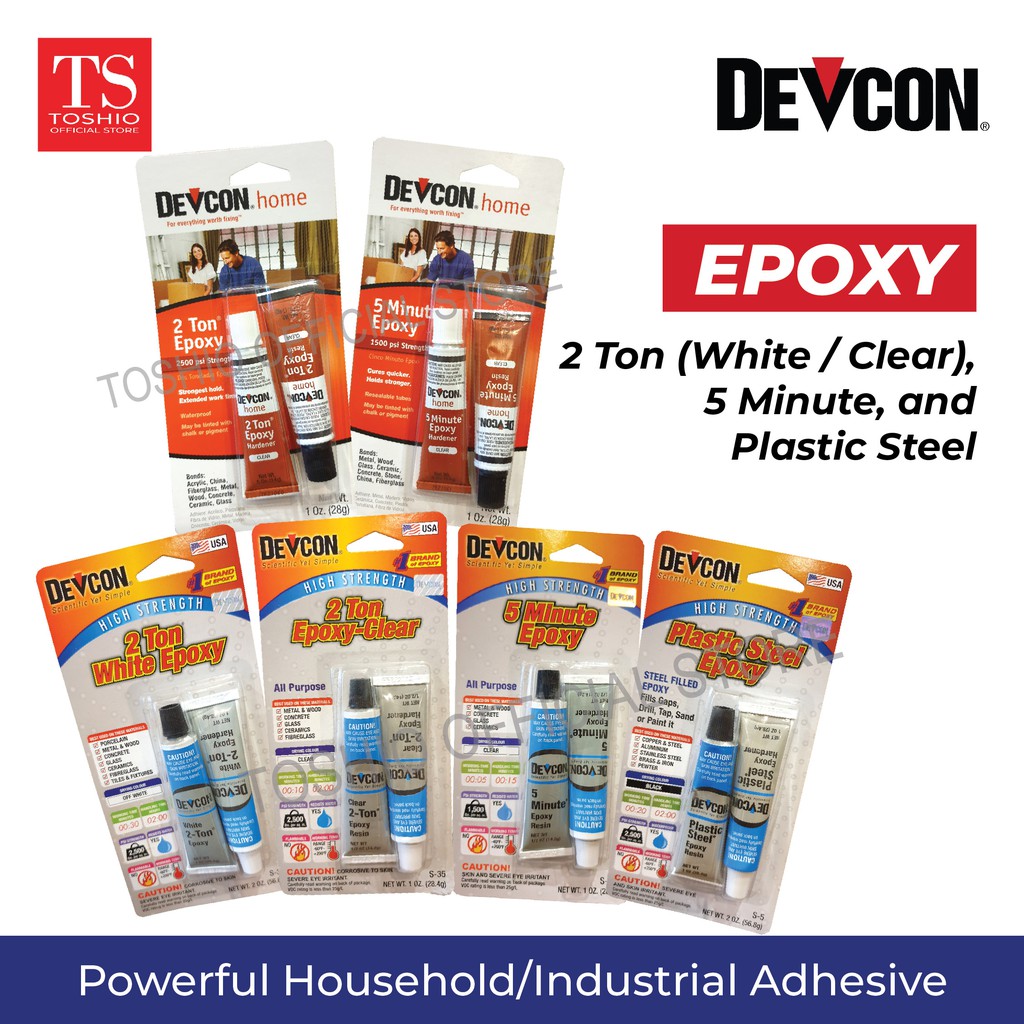 DEVCON Epoxy Adhesive (2 Ton White / Clear, 5 Minute, and Plastic Steel ...