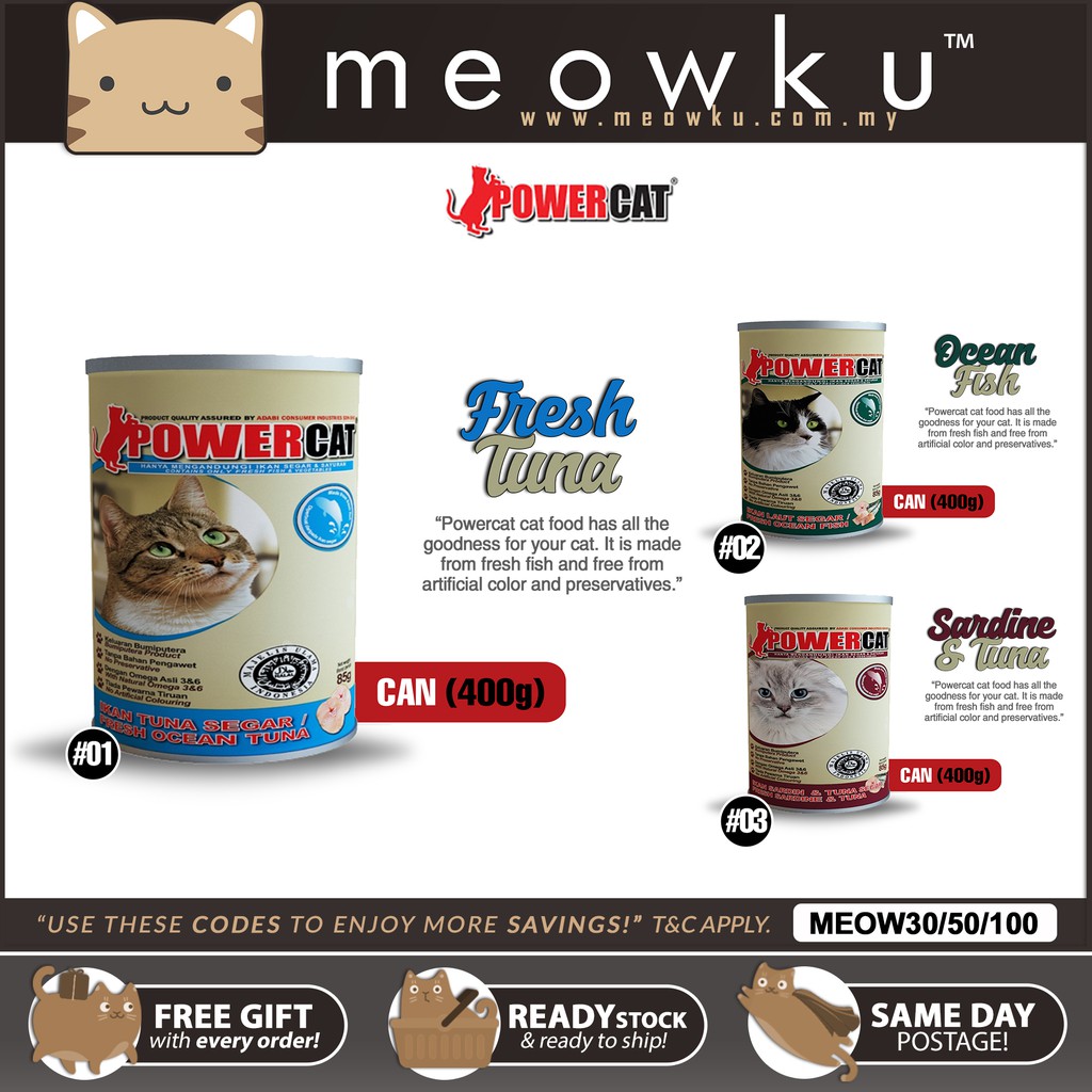 POWERCAT® Multi-Flavours 400g Wet Cat Food Canned Tin For Adult ...