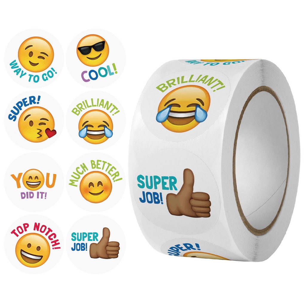 500pcs/Roll Cute Emoji Stickers Roll "Super" "Cool" Praise ...