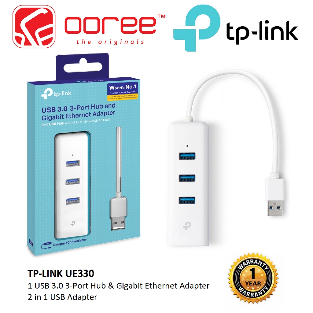 TP-LINK UE330 USB 3.0 3 PORT HUB & GIGABIT ETHERNET ADAPTER 2 IN 1 USB ...