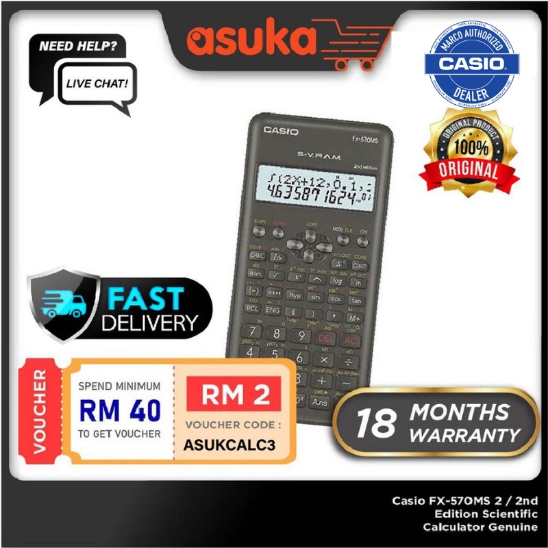 Casio FX-570MS 2 / FX-570MS2 2nd Edition Scientific Calculator Genuine ...