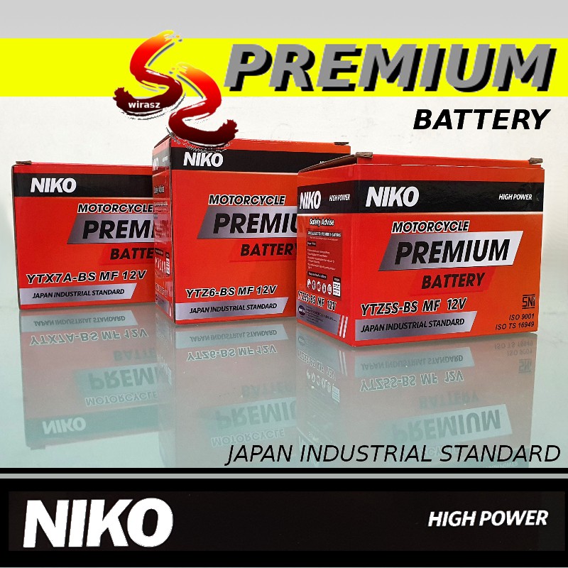 NIKO MOTORCYCLE PREMIUM BATTERY YTZ5S-BS YTZ6S-BS YTX7A-BS 12V Bateri ...