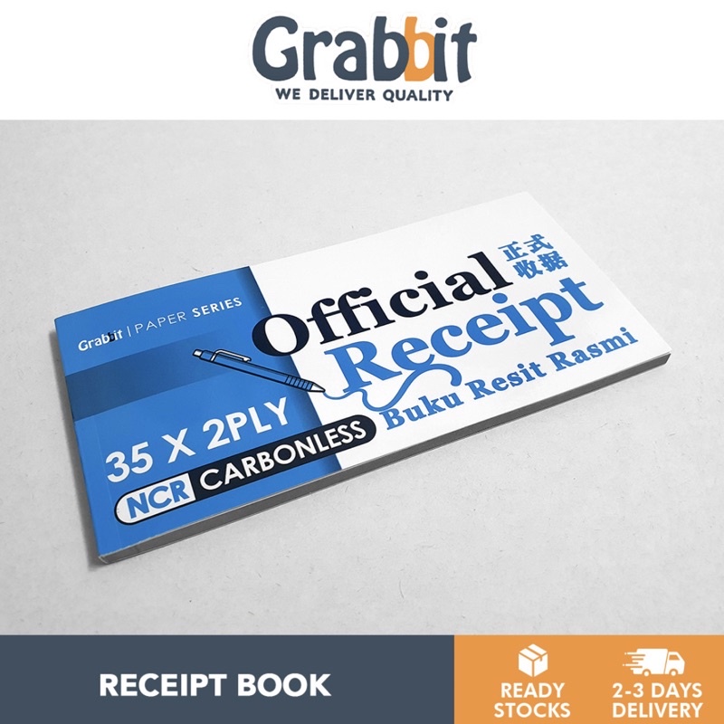 GRABBIT Official Receipt Book NCR Carbonless 2ply | Buku Resit GRAB ...