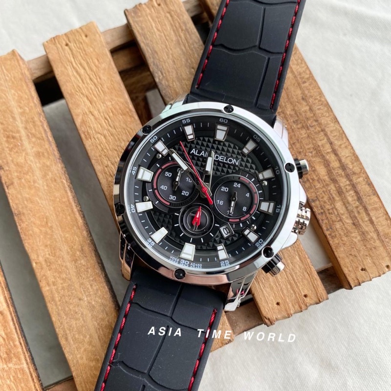 Alain Delon AD450-1332C Chronograph Men Watch with Black Dial and Black Silicon Strap Official ...