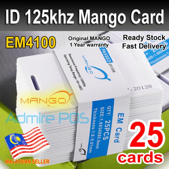 25 cards of genuine mango rfid proximity id 125khz em4100 thick access ...