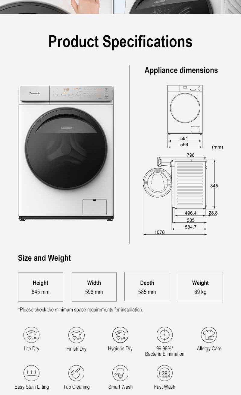 PANASONIC NA-V10FC1WMY CARE+ EDITION 10KG FRONT-LOADING WASHING MACHINE ...