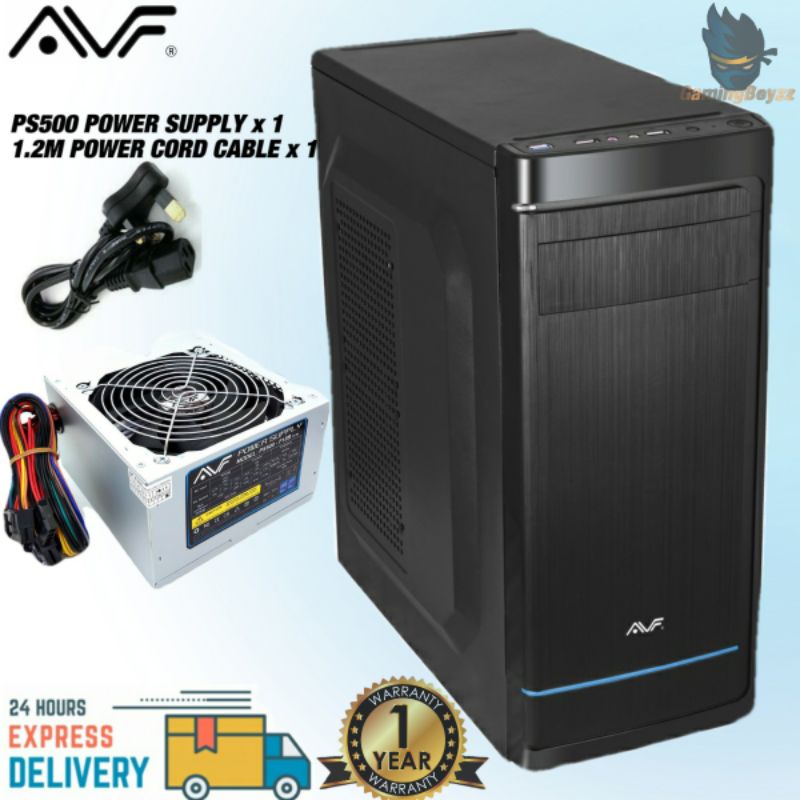 AVF ACSD573 Shieldo Black Series ATX Casing with 500W Power Supply CPU ...