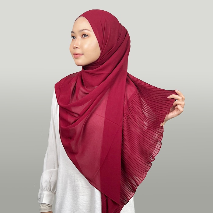 Zephia Ruffled Edge Side Plain Bubble Chiffon Hijab Long Shawl Tudung ...