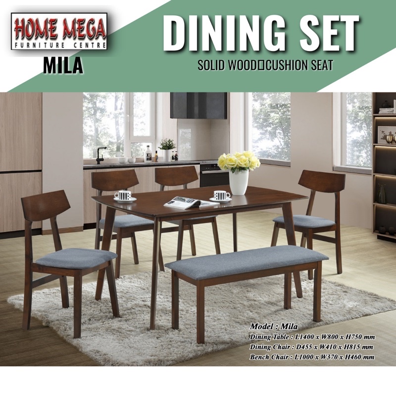 Home Mega Dining Set /Mila/Zoro/ perabot Meja Makan restaurant /Solid Rubber Wood /Cushion seat ...