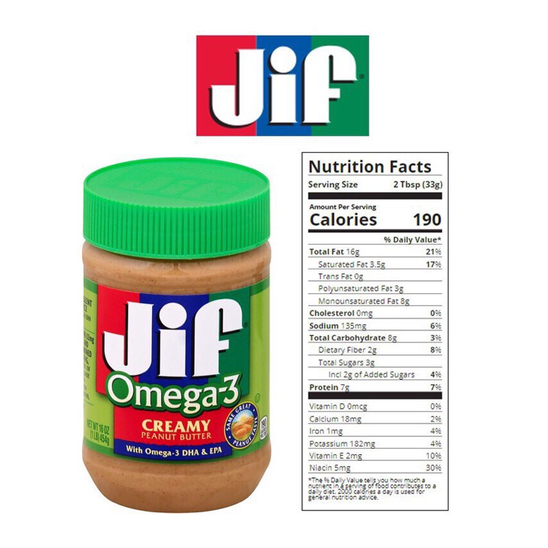 Jif Omega-3 Creamy Peanut Butter 454g | Shopee Malaysia