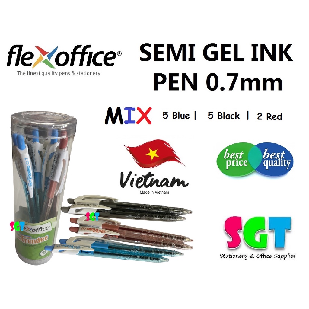 Flexoffice Smooth Ink Gel Pen 0.7mm 12`s/drum (MIX COLOURS) | Shopee ...