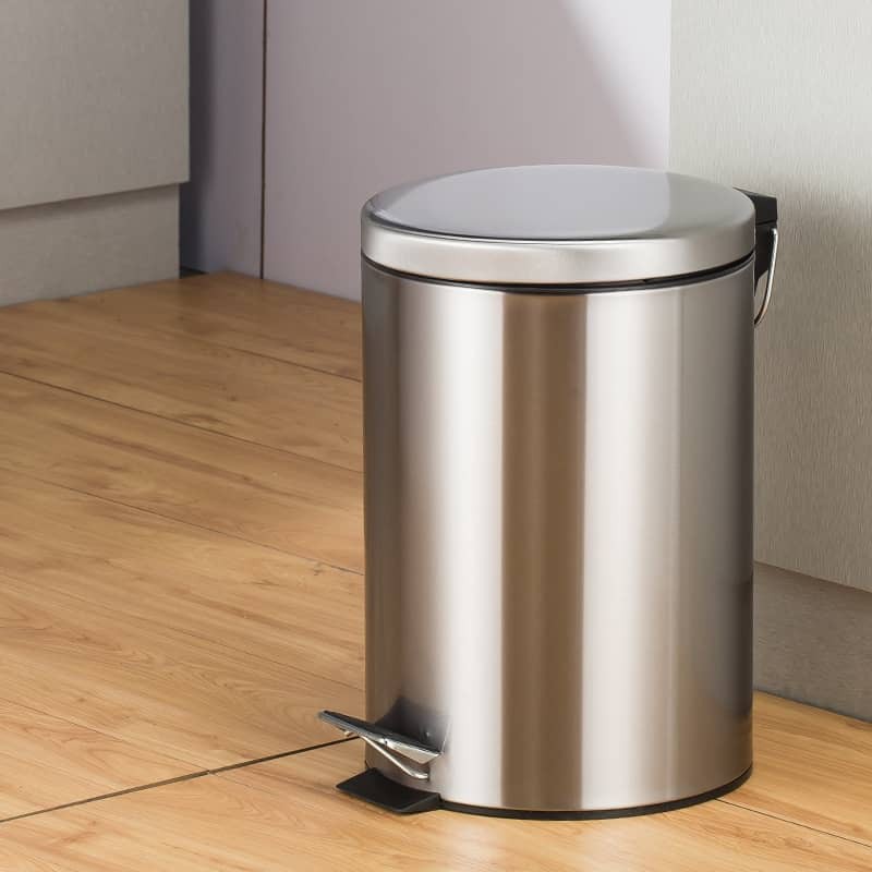 🔥hot Deal 🔥10l Round Stainless Steel Pedal Trash Can Bathroom Garbage